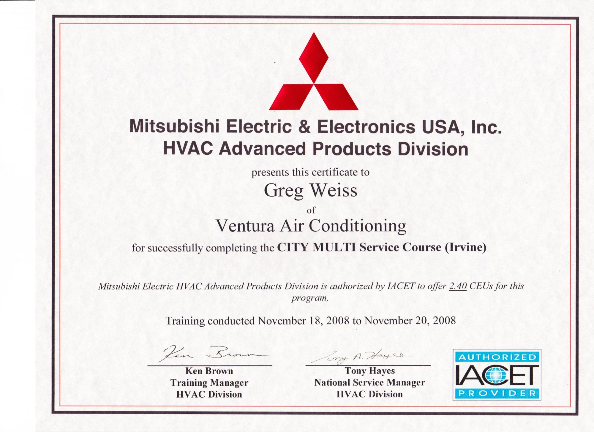 Mistubish Electric HVAC Advanced Products Certificate - Advanced ...